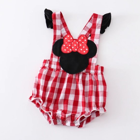 One Pieces | Boutique Minnie Mouse Baby Girls Red Plaid Romper Jumpsuit | Poshmark